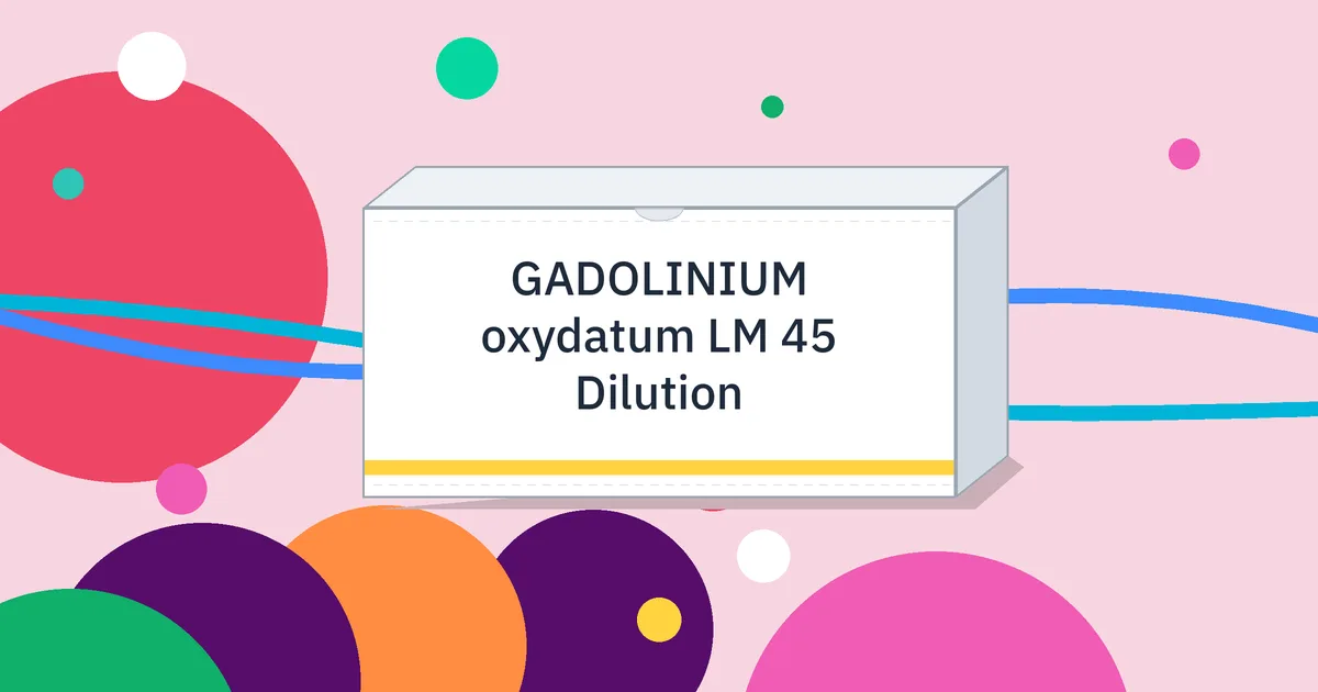 Symbolbild: Packung mit der Aufschrift GADOLINIUM oxydatum LM 45 Dilution (PZN 13494593) – Verfügbarkeit und Bezug in Apotheken in Frankfurt am Main