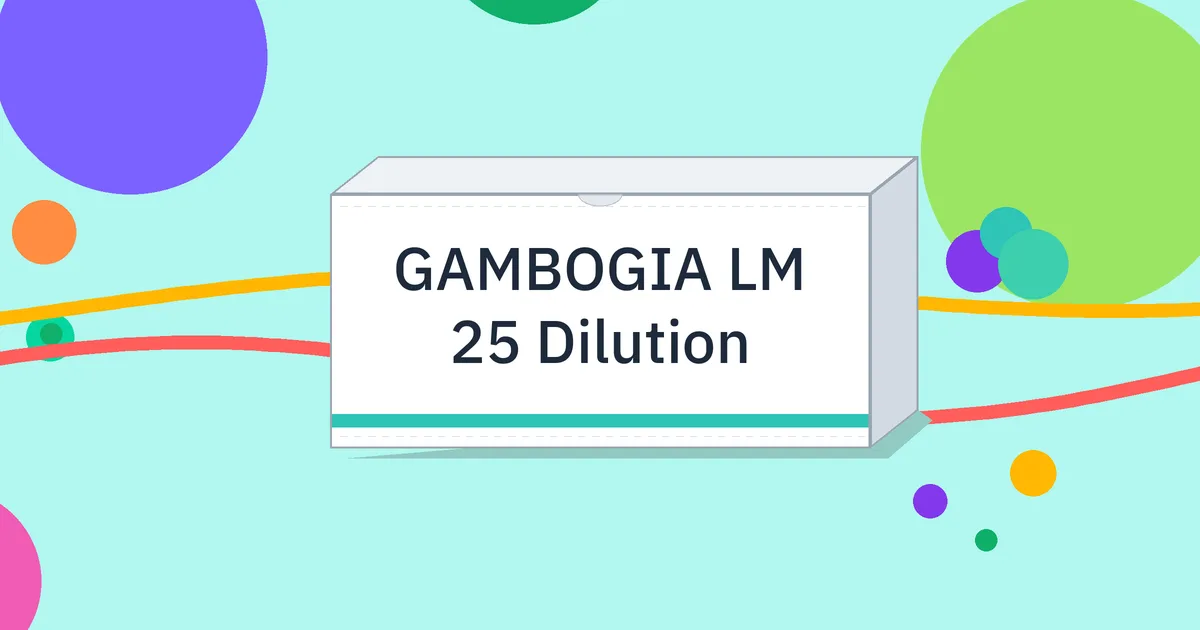 Symbolbild: Packung mit der Aufschrift GAMBOGIA LM 25 Dilution (PZN 13498674) – Verfügbarkeit und Bezug in Apotheken in Frankfurt am Main