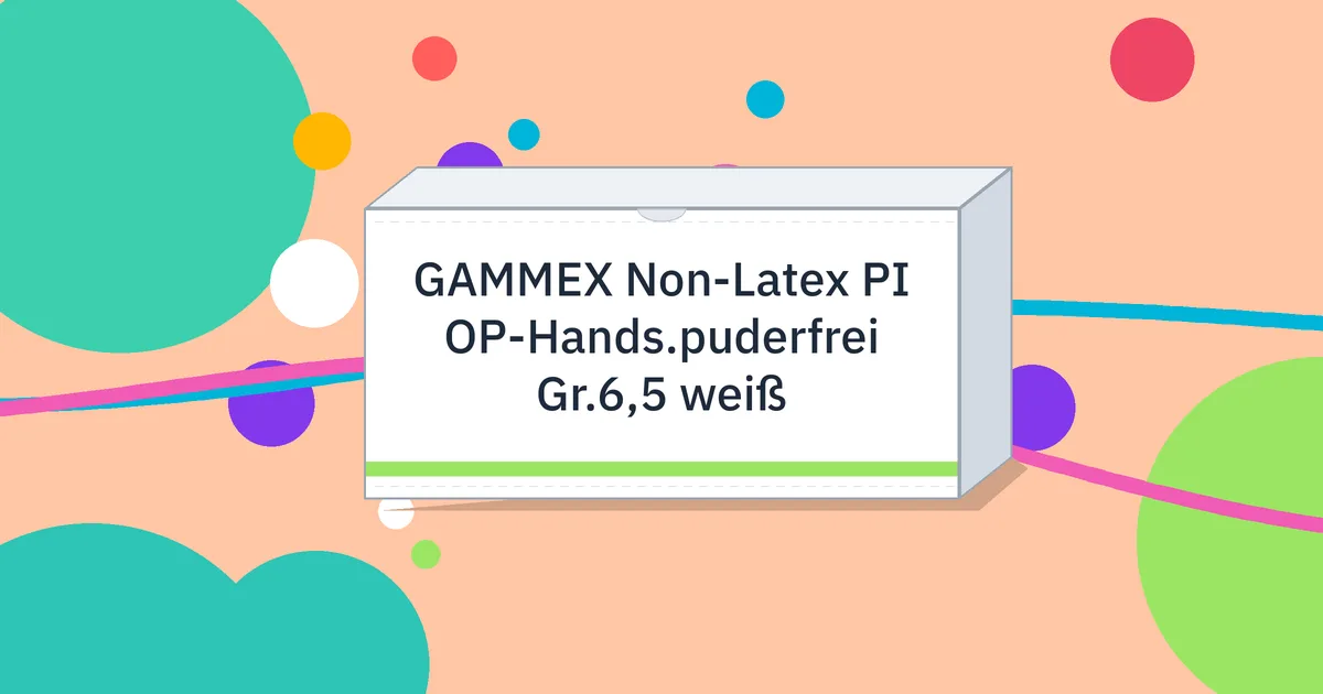 Symbolbild: Packung mit der Aufschrift GAMMEX Non-Latex PI OP-Hands.puderfrei Gr.6,5 weiß (PZN 11614627) – Verfügbarkeit und Bezug in Apotheken in Frankfurt am Main