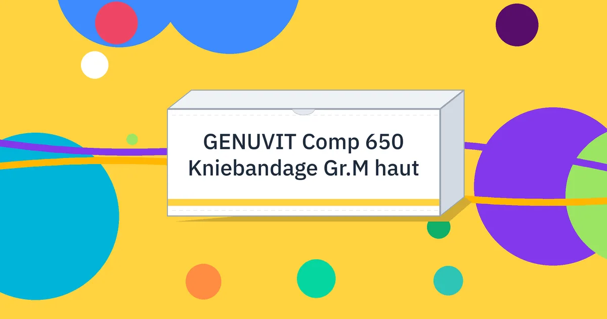 Symbolbild: Packung mit der Aufschrift GENUVIT Comp 650 Kniebandage Gr.M haut (PZN 09401315) – Verfügbarkeit und Bezug in Apotheken in Frankfurt am Main