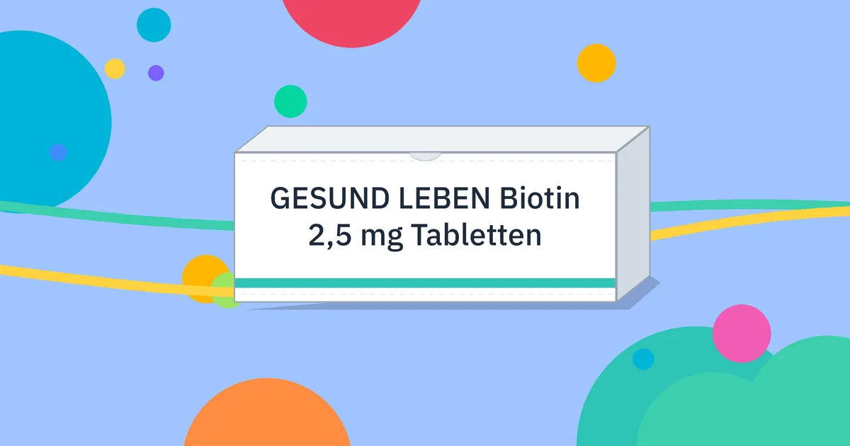 Symbolbild: Packung mit der Aufschrift GESUND LEBEN Biotin 2,5 mg Tabletten (PZN 18893286) – Verfügbarkeit und Bezug in Apotheken in Frankfurt am Main