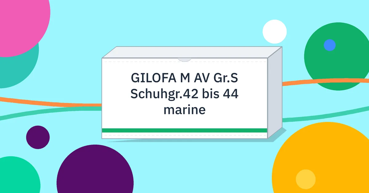 Symbolbild: Packung mit der Aufschrift GILOFA M AV Gr.S Schuhgr.42 bis 44 marine (PZN 16726035) – Verfügbarkeit und Bezug in Apotheken in Frankfurt am Main