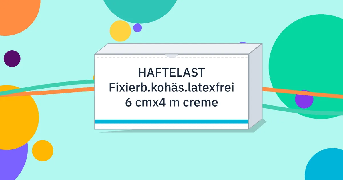 Symbolbild: Packung mit der Aufschrift HAFTELAST Fixierb.kohäs.latexfrei 6 cmx4 m creme (PZN 15998369) – Verfügbarkeit und Bezug in Apotheken in Frankfurt am Main