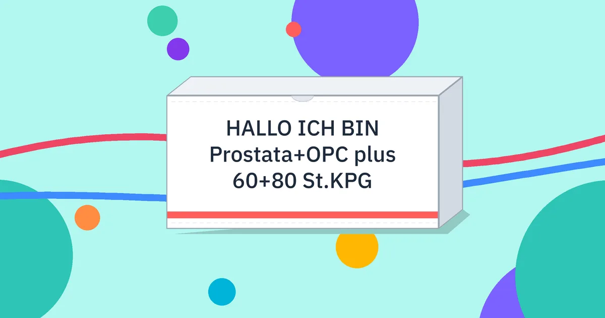 Symbolbild: Packung mit der Aufschrift HALLO ICH BIN Prostata+OPC plus 60+80 St.KPG (PZN 15560615) – Verfügbarkeit und Bezug in Apotheken in Frankfurt am Main