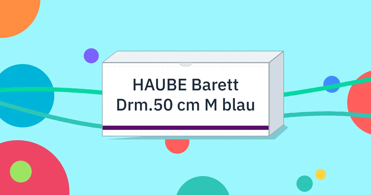 Symbolbild: Packung mit der Aufschrift HAUBE Barett Drm.50 cm M blau (PZN 01467941) – Verfügbarkeit und Bezug in Apotheken in Frankfurt am Main