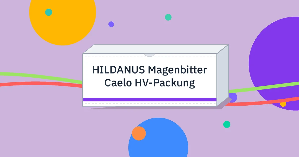 Symbolbild: Packung mit der Aufschrift HILDANUS Magenbitter Caelo HV-Packung (PZN 07113233) – Verfügbarkeit und Bezug in Apotheken in Frankfurt am Main