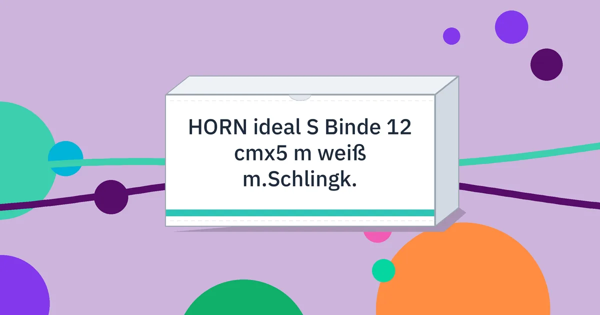 Symbolbild: Packung mit der Aufschrift HORN ideal S Binde 12 cmx5 m weiß m.Schlingk. (PZN 04635646) – Verfügbarkeit und Bezug in Apotheken in Frankfurt am Main