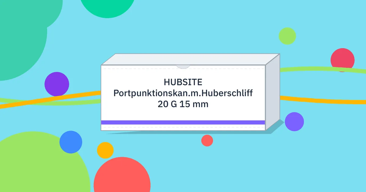Symbolbild: Packung mit der Aufschrift HUBSITE Portpunktionskan.m.Huberschliff 20 G 15 mm (PZN 14322084) – Verfügbarkeit und Bezug in Apotheken in Frankfurt am Main