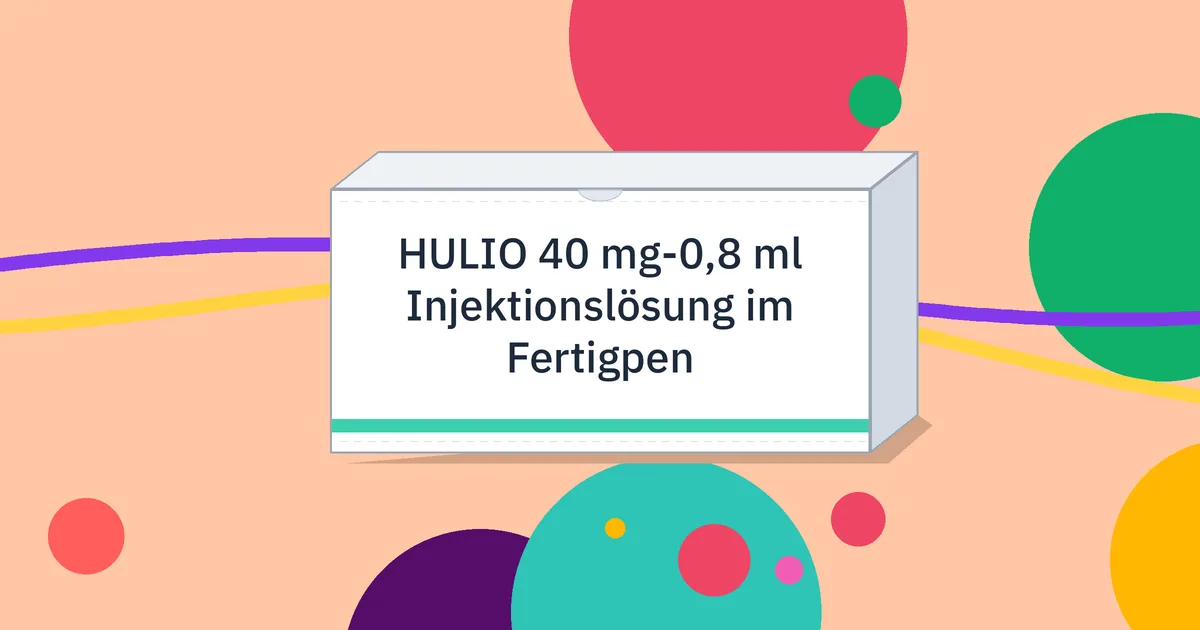 Symbolbild: Packung mit der Aufschrift HULIO 40 mg-0,8 ml Injektionslösung im Fertigpen (PZN 15637074) – Verfügbarkeit und Bezug in Apotheken in Frankfurt am Main