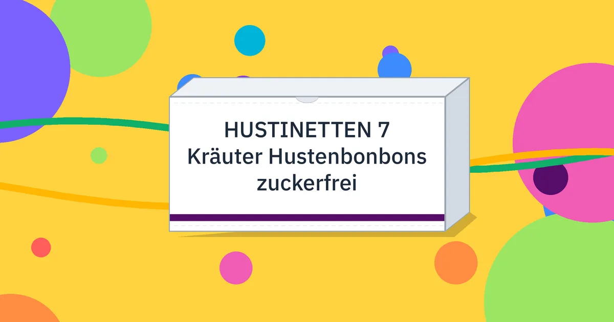 Symbolbild: Packung mit der Aufschrift HUSTINETTEN 7 Kräuter Hustenbonbons zuckerfrei (PZN 09719709) – Verfügbarkeit und Bezug in Apotheken in Frankfurt am Main