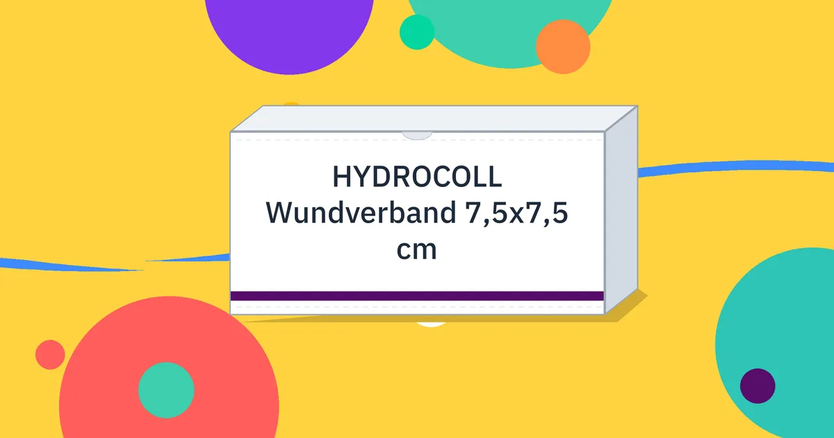 Symbolbild: Packung mit der Aufschrift HYDROCOLL Wundverband 7,5x7,5 cm (PZN 09528062) – Verfügbarkeit und Bezug in Apotheken in Frankfurt am Main