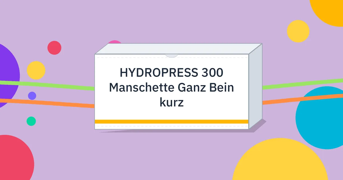 Symbolbild: Packung mit der Aufschrift HYDROPRESS 300 Manschette Ganz Bein kurz (PZN 07657329) – Verfügbarkeit und Bezug in Apotheken in Frankfurt am Main