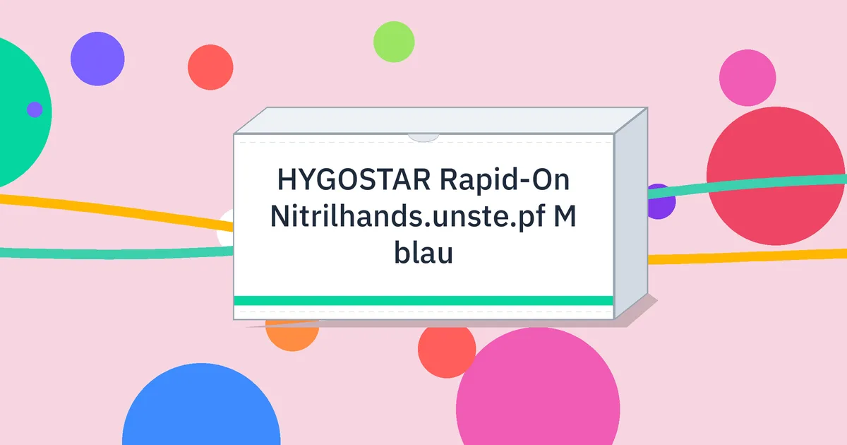 Symbolbild: Packung mit der Aufschrift HYGOSTAR Rapid-On Nitrilhands.unste.pf M blau (PZN 20775281) – Verfügbarkeit und Bezug in Apotheken in Frankfurt am Main