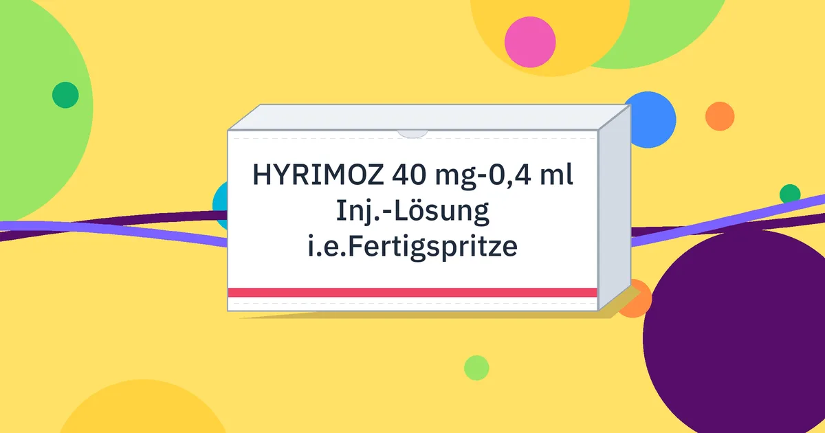 Symbolbild: Packung mit der Aufschrift HYRIMOZ 40 mg-0,4 ml Inj.-Lösung i.e.Fertigspritze (PZN 19173329) – Verfügbarkeit und Bezug in Apotheken in Frankfurt am Main