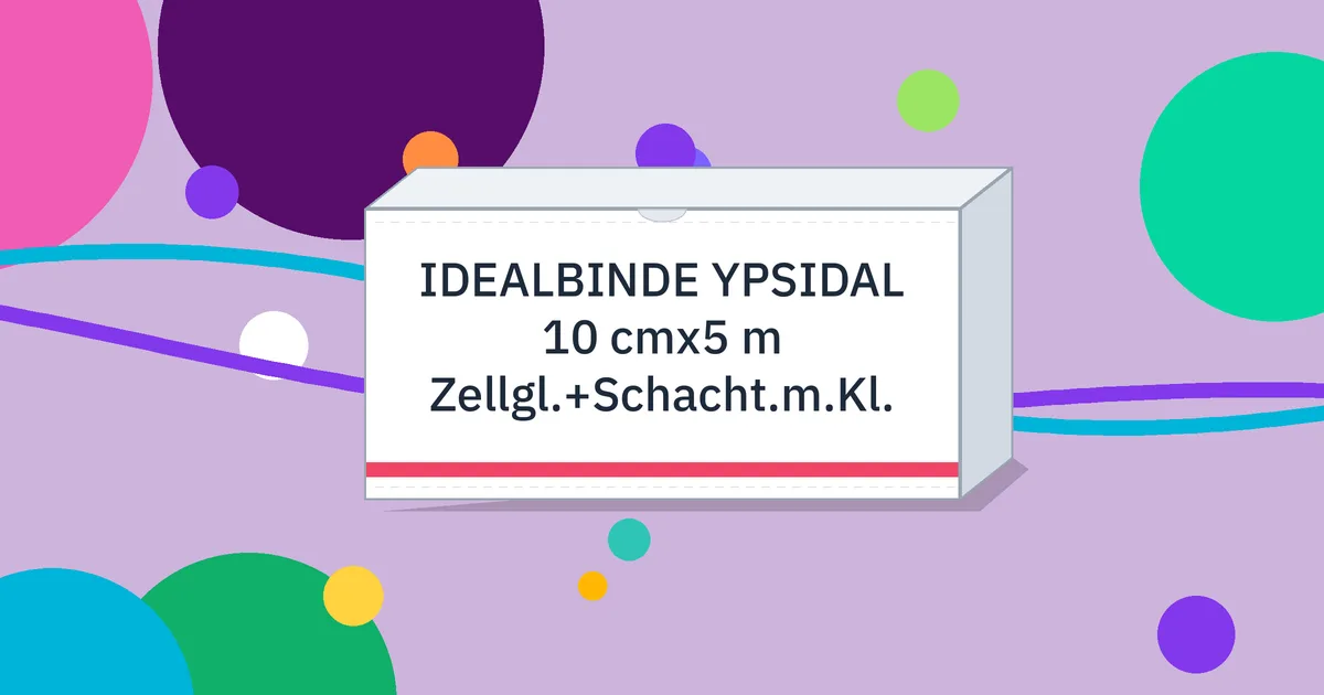 Symbolbild: Packung mit der Aufschrift IDEALBINDE YPSIDAL 10 cmx5 m Zellgl.+Schacht.m.Kl. (PZN 03307727) – Verfügbarkeit und Bezug in Apotheken in Frankfurt am Main