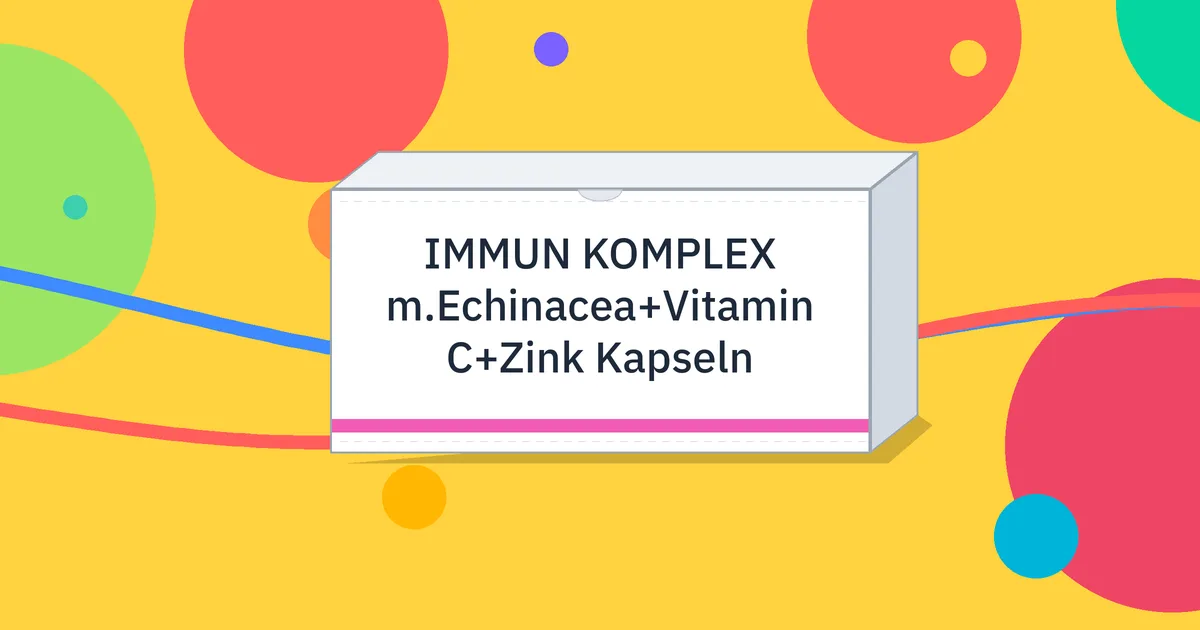 Symbolbild: Packung mit der Aufschrift IMMUN KOMPLEX m.Echinacea+Vitamin C+Zink Kapseln (PZN 18361997) – Verfügbarkeit und Bezug in Apotheken in Frankfurt am Main
