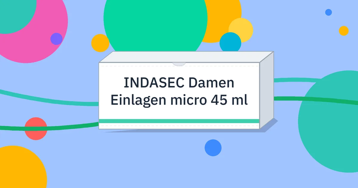 Symbolbild: Packung mit der Aufschrift INDASEC Damen Einlagen micro 45 ml (PZN 09922451) – Verfügbarkeit und Bezug in Apotheken in Frankfurt am Main