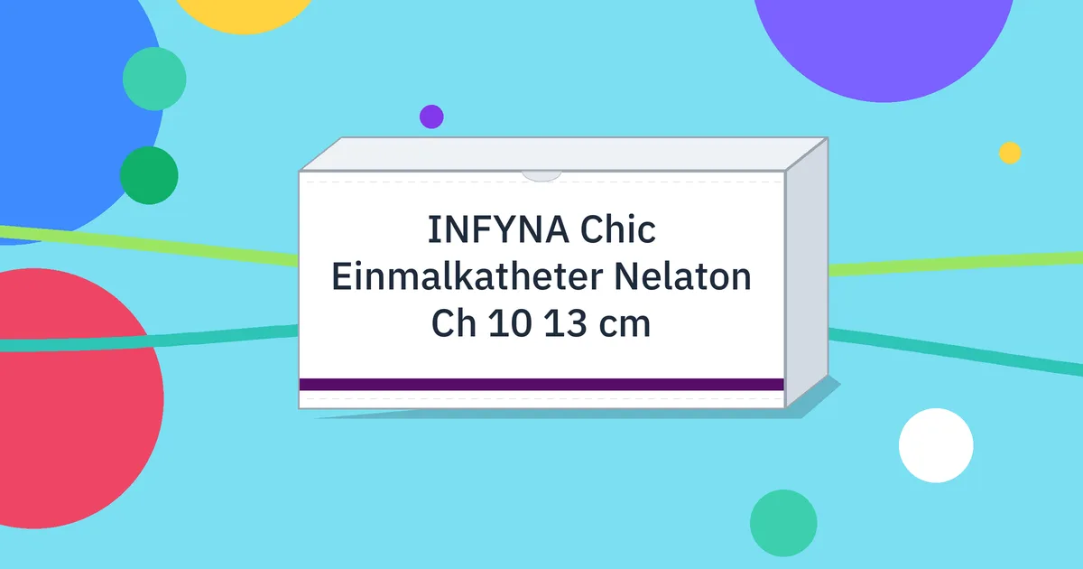 Symbolbild: Packung mit der Aufschrift INFYNA Chic Einmalkatheter Nelaton Ch 10 13 cm (PZN 15327876) – Verfügbarkeit und Bezug in Apotheken in Frankfurt am Main