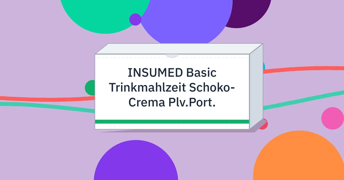 Symbolbild: Packung mit der Aufschrift INSUMED Basic Trinkmahlzeit Schoko-Crema Plv.Port. (PZN 19922587) – Verfügbarkeit und Bezug in Apotheken in Frankfurt am Main
