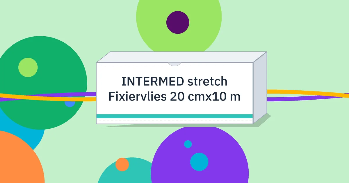 Symbolbild: Packung mit der Aufschrift INTERMED stretch Fixiervlies 20 cmx10 m (PZN 02694805) – Verfügbarkeit und Bezug in Apotheken in Frankfurt am Main