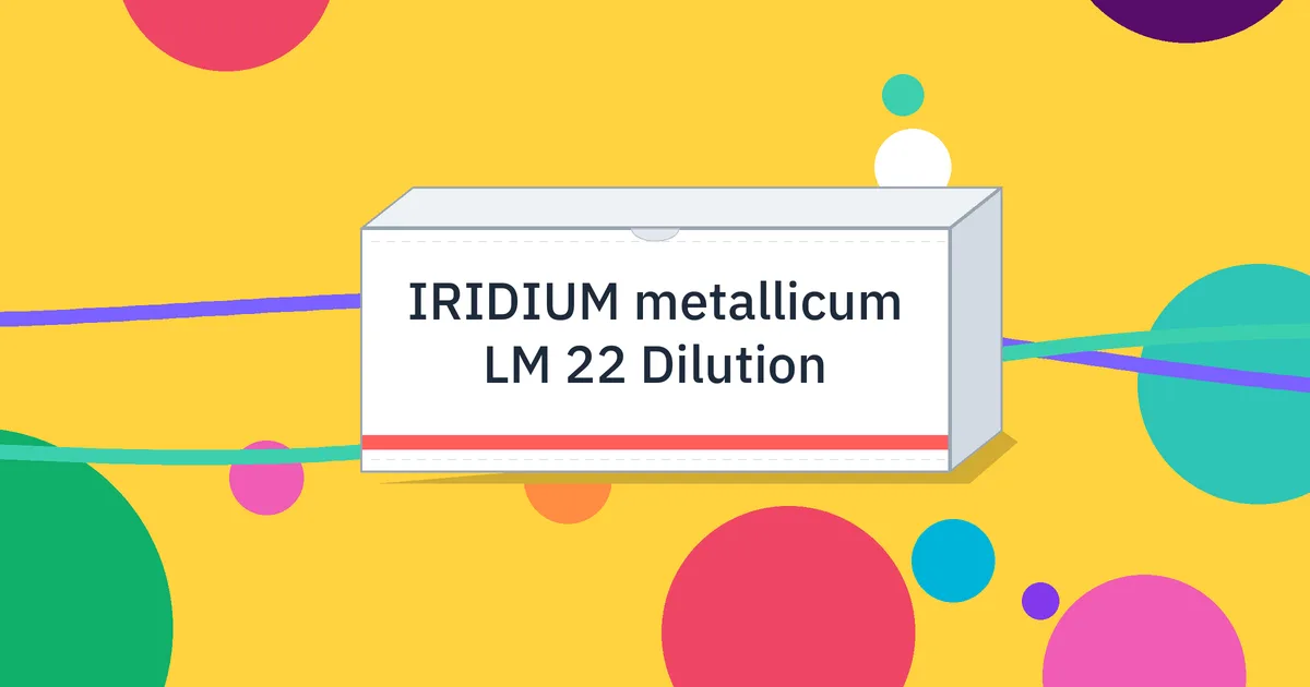 Symbolbild: Packung mit der Aufschrift IRIDIUM metallicum LM 22 Dilution (PZN 12913579) – Verfügbarkeit und Bezug in Apotheken in Frankfurt am Main