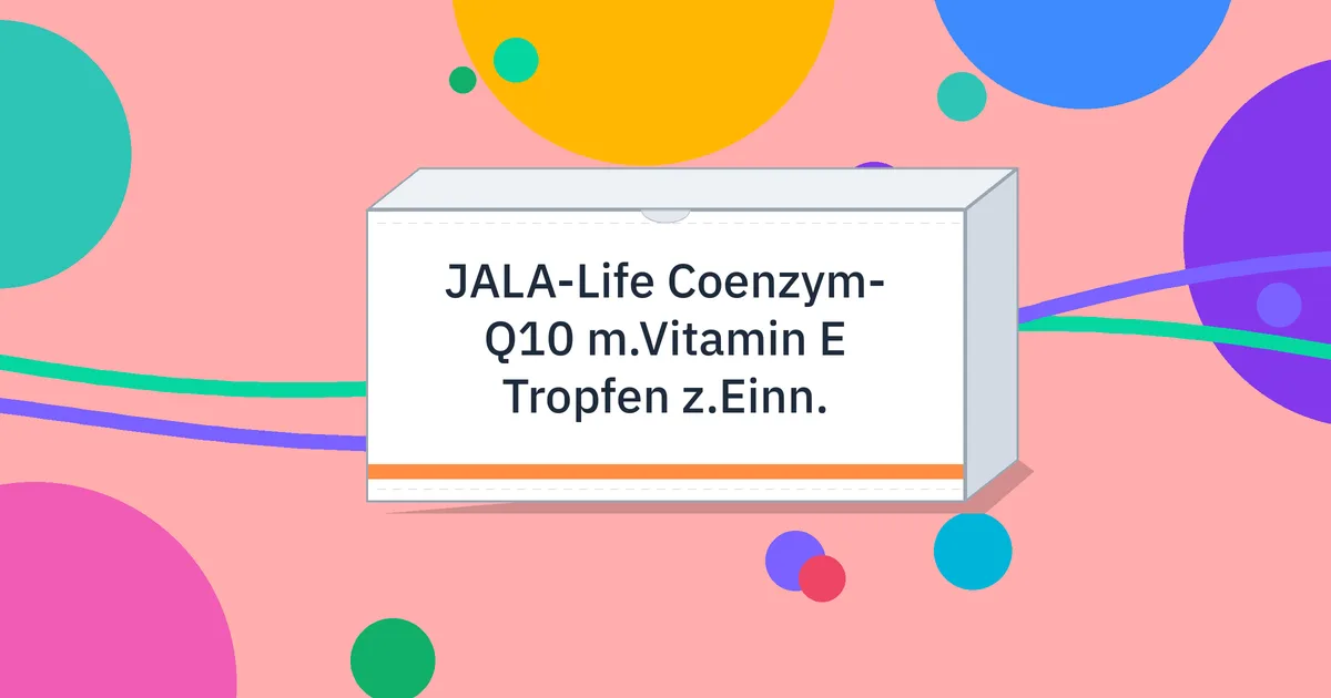 Symbolbild: Packung mit der Aufschrift JALA-Life Coenzym-Q10 m.Vitamin E Tropfen z.Einn. (PZN 19488487) – Verfügbarkeit und Bezug in Apotheken in Frankfurt am Main