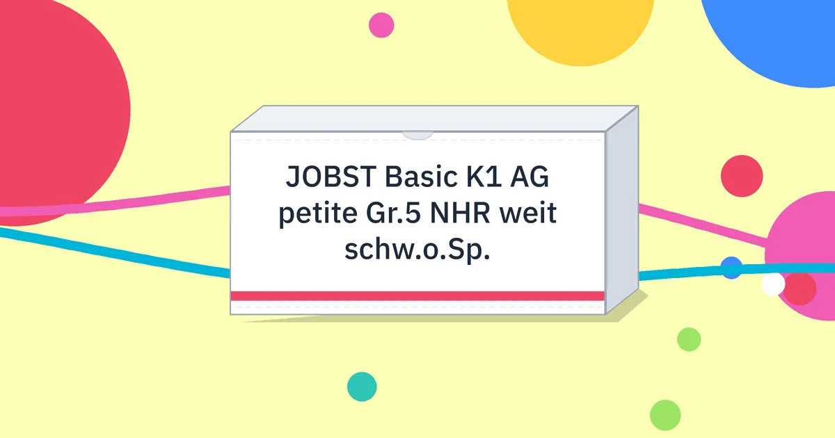 Symbolbild: Packung mit der Aufschrift JOBST Basic K1 AG petite Gr.5 NHR weit schw.o.Sp. (PZN 15309677) – Verfügbarkeit und Bezug in Apotheken in Frankfurt am Main