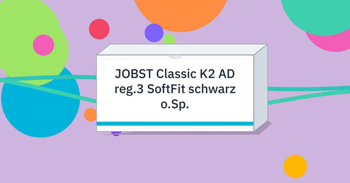 Symbolbild: Packung mit der Aufschrift JOBST Classic K2 AD reg.3 SoftFit schwarz o.Sp. (PZN 14221785) – Verfügbarkeit und Bezug in Apotheken in Frankfurt am Main