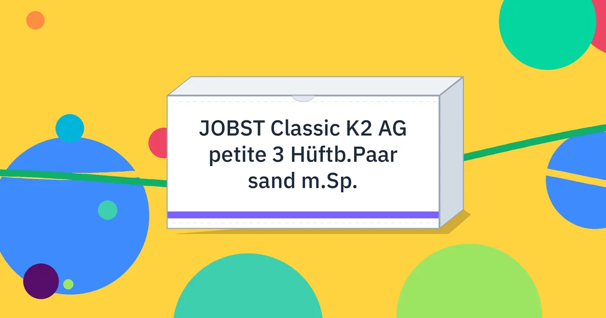 Symbolbild: Packung mit der Aufschrift JOBST Classic K2 AG petite 3 Hüftb.Paar sand m.Sp. (PZN 13064875) – Verfügbarkeit und Bezug in Apotheken in Frankfurt am Main