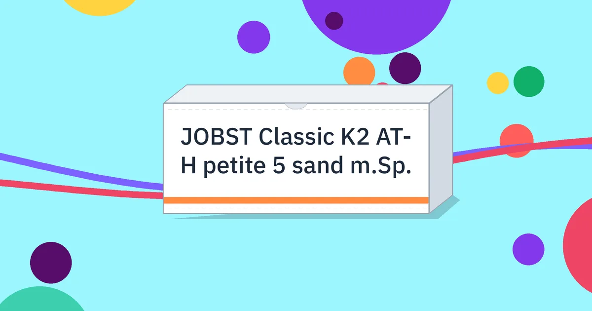 Symbolbild: Packung mit der Aufschrift JOBST Classic K2 AT-H petite 5 sand m.Sp. (PZN 13159819) – Verfügbarkeit und Bezug in Apotheken in Frankfurt am Main