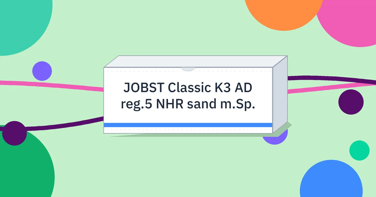 Symbolbild: Packung mit der Aufschrift JOBST Classic K3 AD reg.5 NHR sand m.Sp. (PZN 13070806) – Verfügbarkeit und Bezug in Apotheken in Frankfurt am Main
