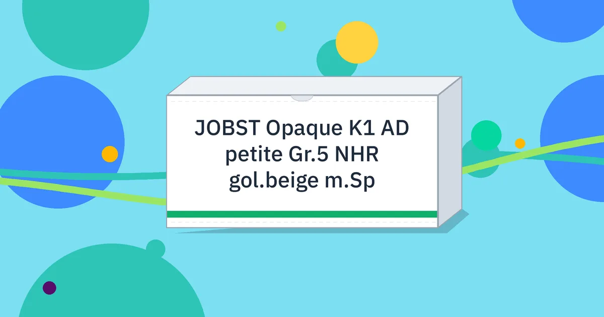 Symbolbild: Packung mit der Aufschrift JOBST Opaque K1 AD petite Gr.5 NHR gol.beige m.Sp (PZN 16263919) – Verfügbarkeit und Bezug in Apotheken in Frankfurt am Main