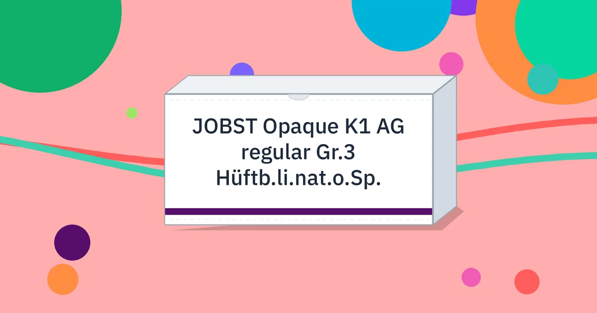 Symbolbild: Packung mit der Aufschrift JOBST Opaque K1 AG regular Gr.3 Hüftb.li.nat.o.Sp. (PZN 13100200) – Verfügbarkeit und Bezug in Apotheken in Frankfurt am Main