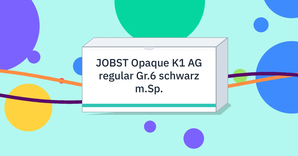 Symbolbild: Packung mit der Aufschrift JOBST Opaque K1 AG regular Gr.6 schwarz m.Sp. (PZN 13094190) – Verfügbarkeit und Bezug in Apotheken in Frankfurt am Main