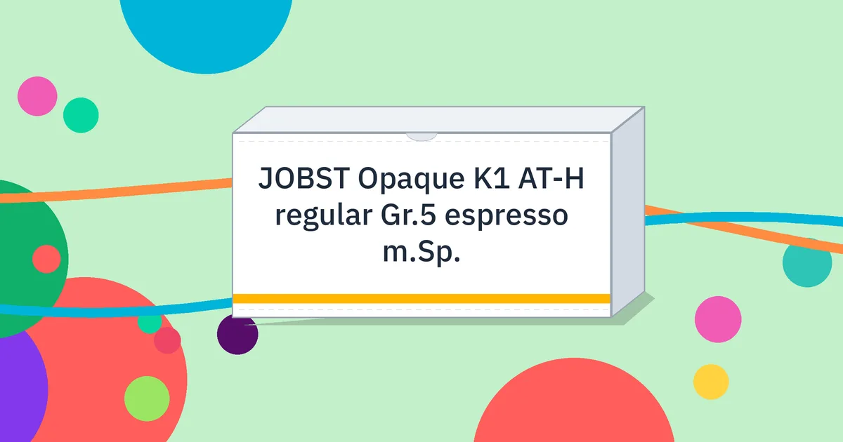 Symbolbild: Packung mit der Aufschrift JOBST Opaque K1 AT-H regular Gr.5 espresso m.Sp. (PZN 16275609) – Verfügbarkeit und Bezug in Apotheken in Frankfurt am Main