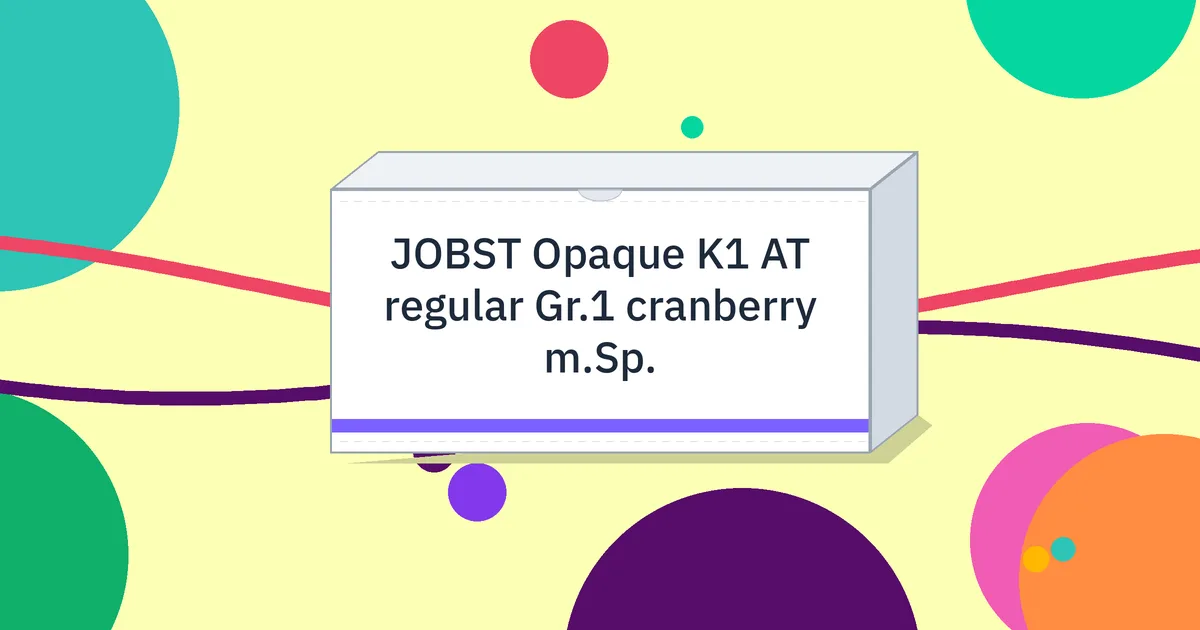 Symbolbild: Packung mit der Aufschrift JOBST Opaque K1 AT regular Gr.1 cranberry m.Sp. (PZN 13106869) – Verfügbarkeit und Bezug in Apotheken in Frankfurt am Main