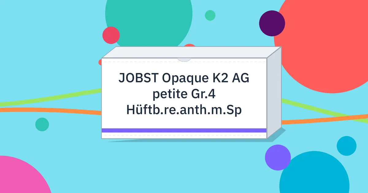 Symbolbild: Packung mit der Aufschrift JOBST Opaque K2 AG petite Gr.4 Hüftb.re.anth.m.Sp (PZN 16288888) – Verfügbarkeit und Bezug in Apotheken in Frankfurt am Main