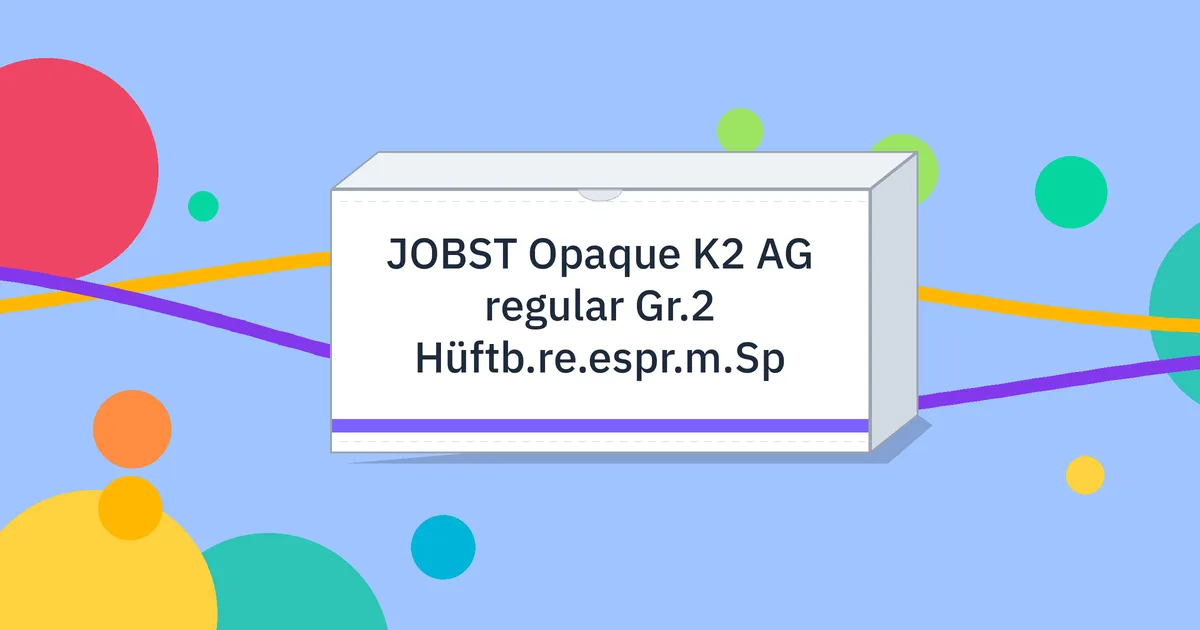 Symbolbild: Packung mit der Aufschrift JOBST Opaque K2 AG regular Gr.2 Hüftb.re.espr.m.Sp (PZN 16287400) – Verfügbarkeit und Bezug in Apotheken in Frankfurt am Main