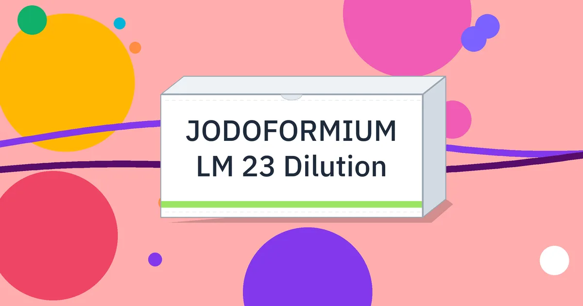 Symbolbild: Packung mit der Aufschrift JODOFORMIUM LM 23 Dilution (PZN 13563360) – Verfügbarkeit und Bezug in Apotheken in Frankfurt am Main