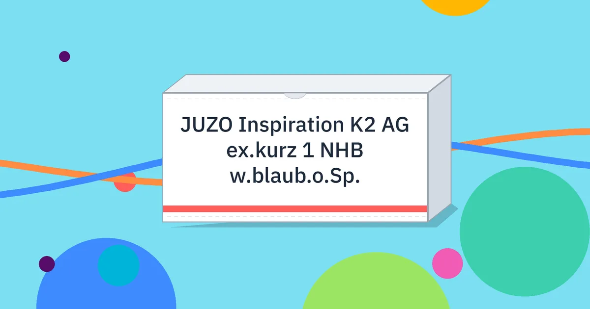 Symbolbild: Packung mit der Aufschrift JUZO Inspiration K2 AG ex.kurz 1 NHB w.blaub.o.Sp. (PZN 14961306) – Verfügbarkeit und Bezug in Apotheken in Frankfurt am Main