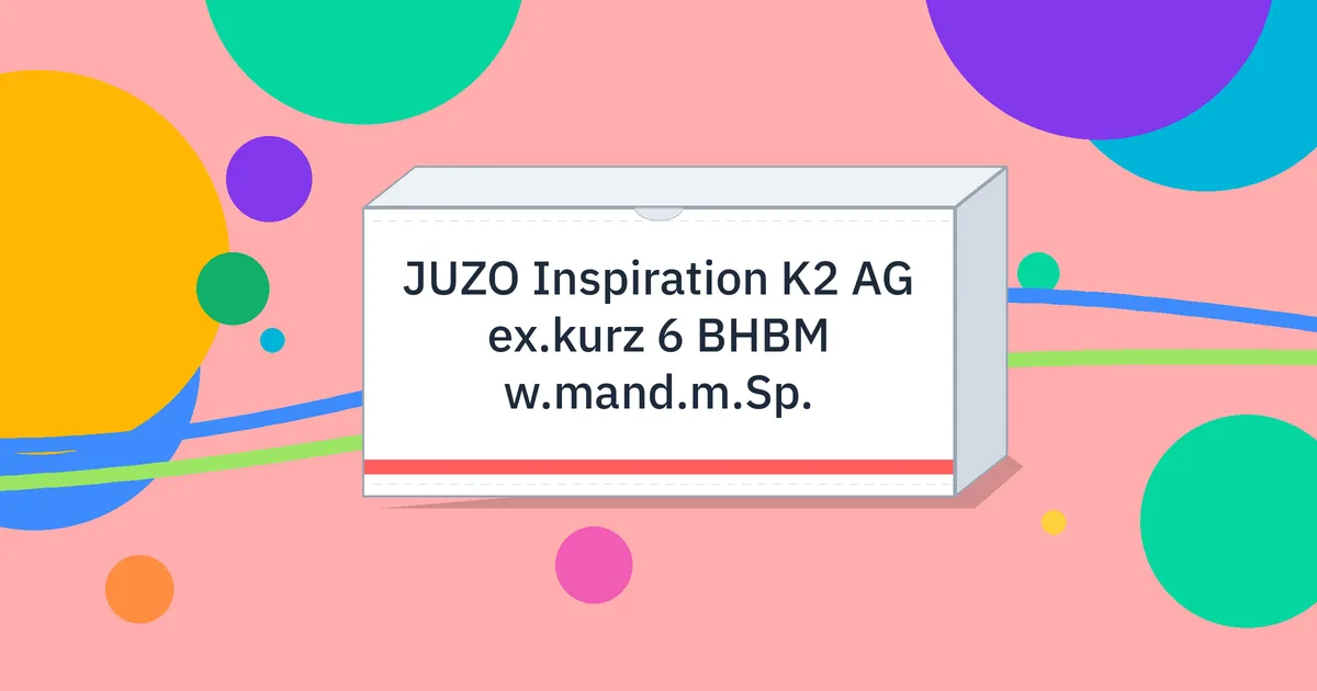 Symbolbild: Packung mit der Aufschrift JUZO Inspiration K2 AG ex.kurz 6 BHBM w.mand.m.Sp. (PZN 14884178) – Verfügbarkeit und Bezug in Apotheken in Frankfurt am Main