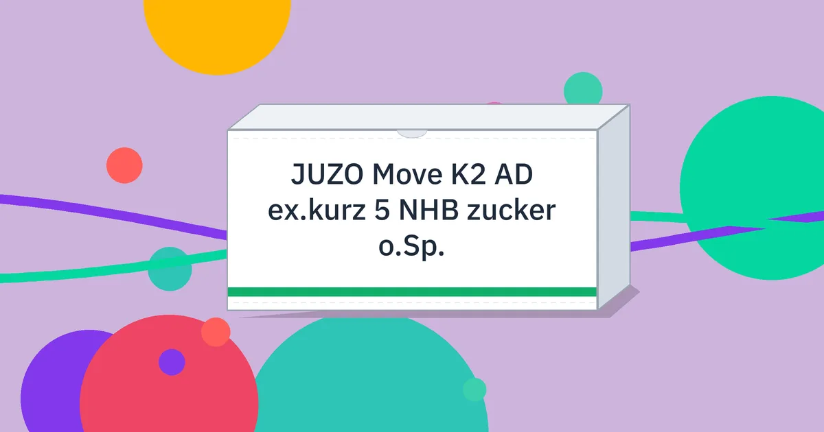 Symbolbild: Packung mit der Aufschrift JUZO Move K2 AD ex.kurz 5 NHB zucker o.Sp. (PZN 18510641) – Verfügbarkeit und Bezug in Apotheken in Frankfurt am Main