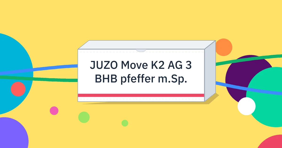 Symbolbild: Packung mit der Aufschrift JUZO Move K2 AG 3 BHB pfeffer m.Sp. (PZN 16637722) – Verfügbarkeit und Bezug in Apotheken in Frankfurt am Main