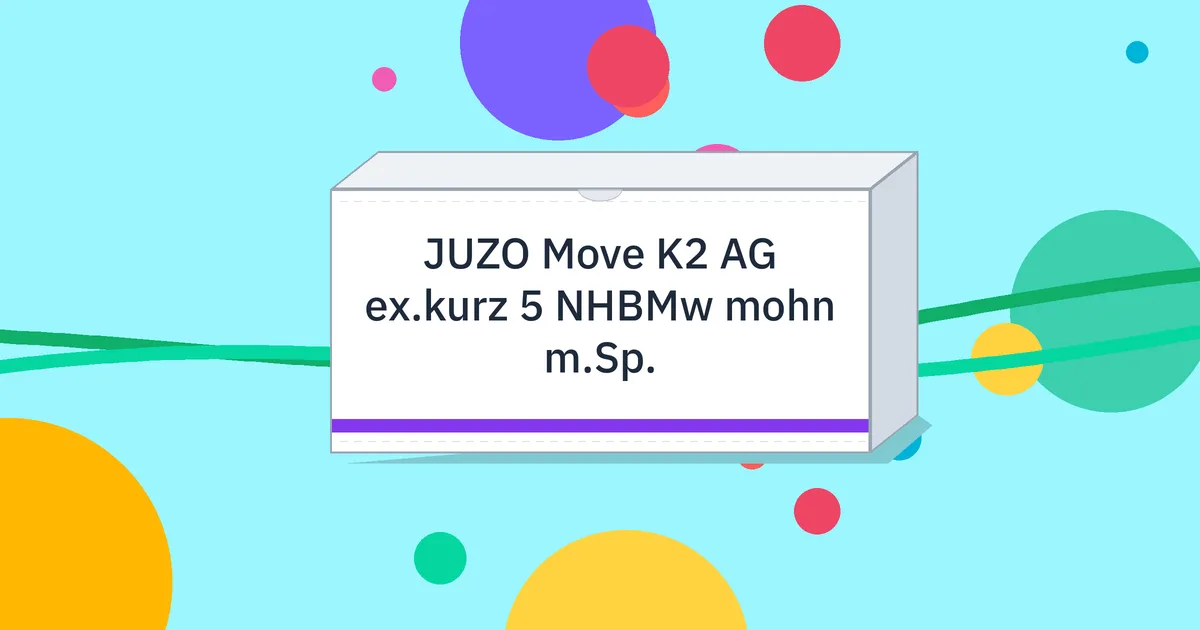 Symbolbild: Packung mit der Aufschrift JUZO Move K2 AG ex.kurz 5 NHBMw mohn m.Sp. (PZN 18563086) – Verfügbarkeit und Bezug in Apotheken in Frankfurt am Main