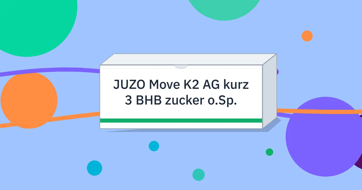 Symbolbild: Packung mit der Aufschrift JUZO Move K2 AG kurz 3 BHB zucker o.Sp. (PZN 18530023) – Verfügbarkeit und Bezug in Apotheken in Frankfurt am Main