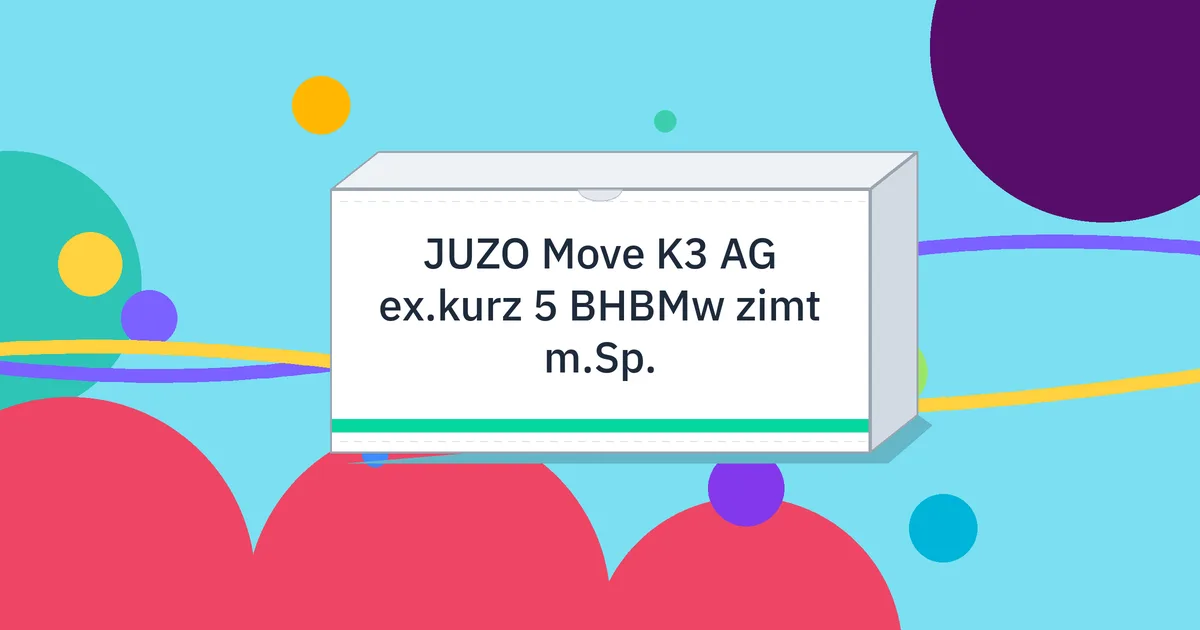 Symbolbild: Packung mit der Aufschrift JUZO Move K3 AG ex.kurz 5 BHBMw zimt m.Sp. (PZN 18584214) – Verfügbarkeit und Bezug in Apotheken in Frankfurt am Main