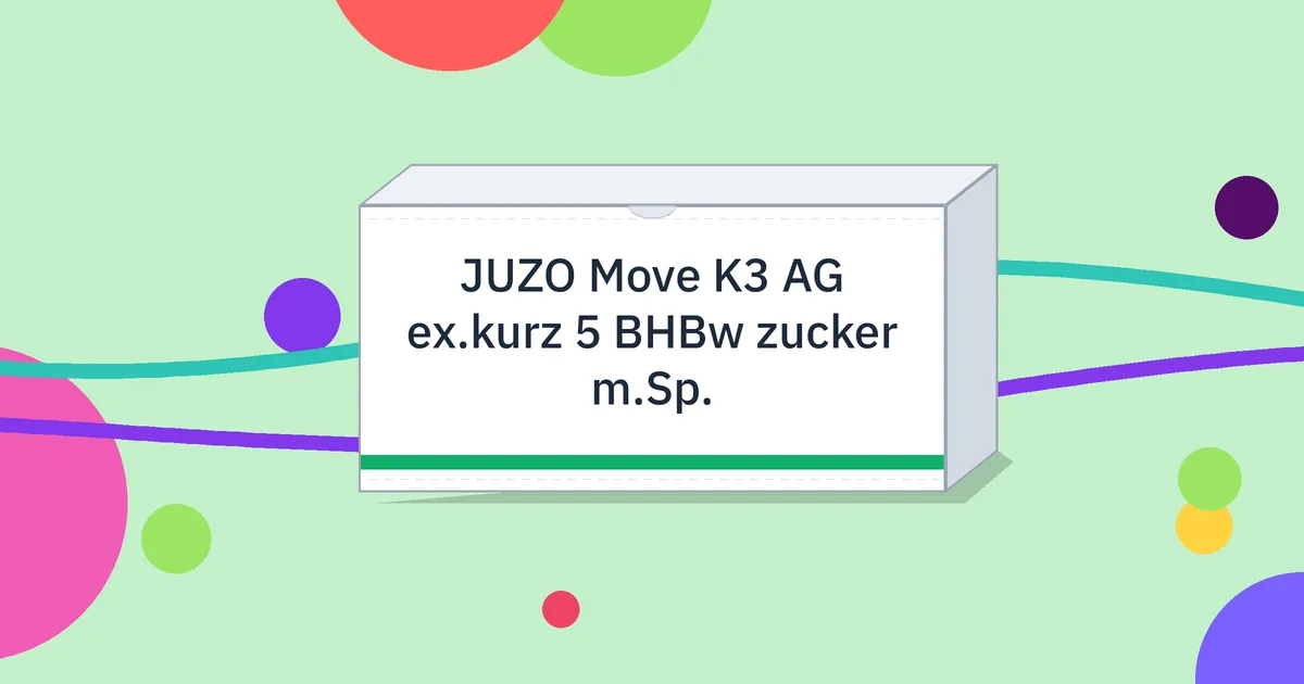 Symbolbild: Packung mit der Aufschrift JUZO Move K3 AG ex.kurz 5 BHBw zucker m.Sp. (PZN 18583723) – Verfügbarkeit und Bezug in Apotheken in Frankfurt am Main