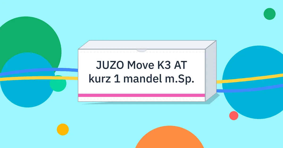 Symbolbild: Packung mit der Aufschrift JUZO Move K3 AT kurz 1 mandel m.Sp. (PZN 20683225) – Verfügbarkeit und Bezug in Apotheken in Frankfurt am Main