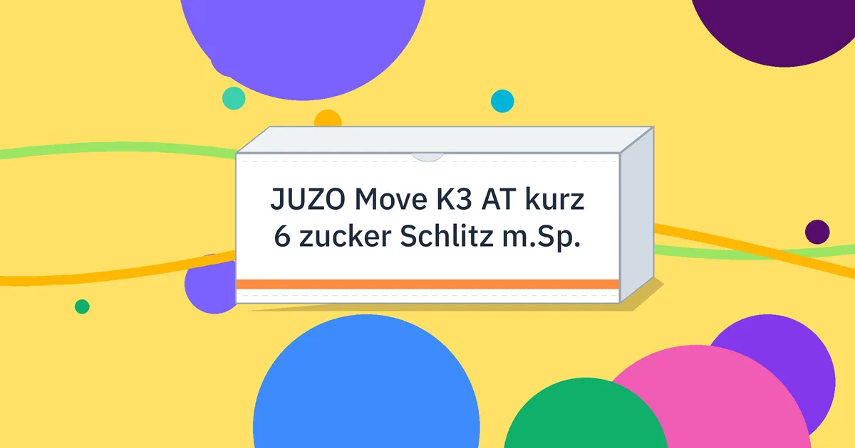 Symbolbild: Packung mit der Aufschrift JUZO Move K3 AT kurz 6 zucker Schlitz m.Sp. (PZN 20683981) – Verfügbarkeit und Bezug in Apotheken in Frankfurt am Main