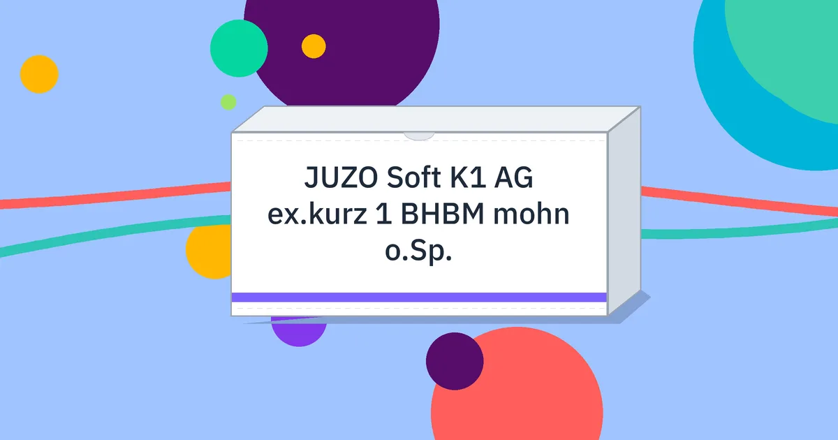 Symbolbild: Packung mit der Aufschrift JUZO Soft K1 AG ex.kurz 1 BHBM mohn o.Sp. (PZN 14858519) – Verfügbarkeit und Bezug in Apotheken in Frankfurt am Main